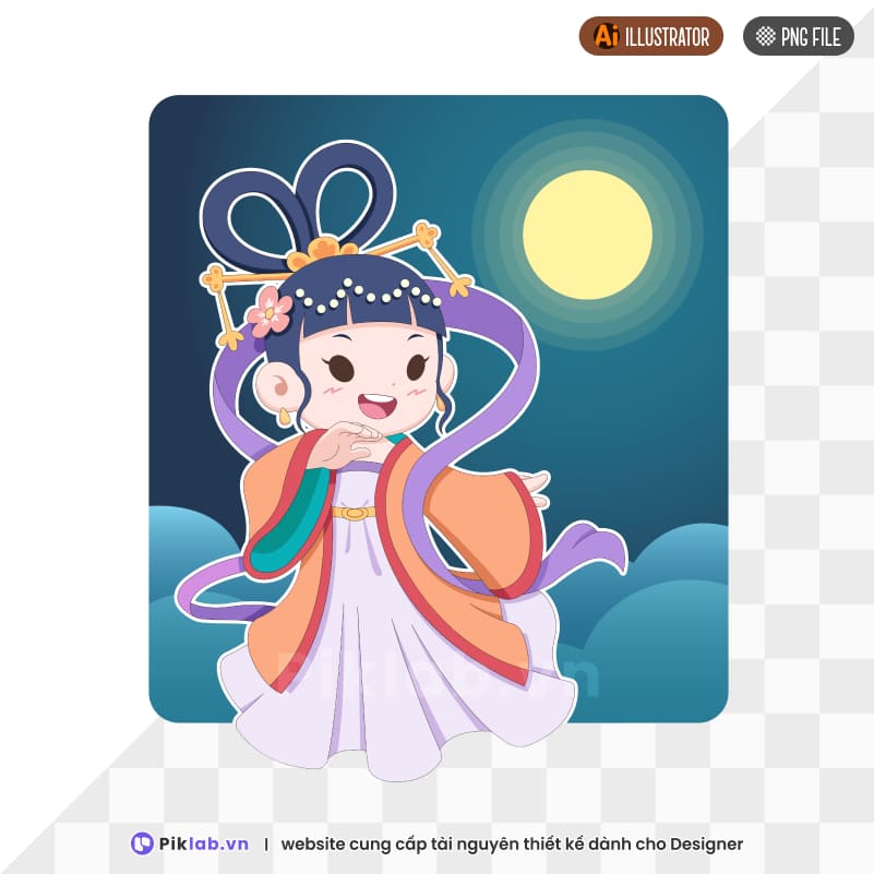 The fairy Chang'e is dancing in the sky under the full moon, Tiên nữ Hằng Nga đang nhảy múa trên ...